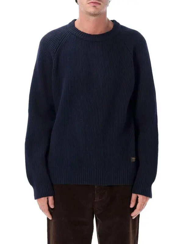 Filson Pure Wool Crewneck Jumper With Ribbed Cuffs And Hem - Blue
