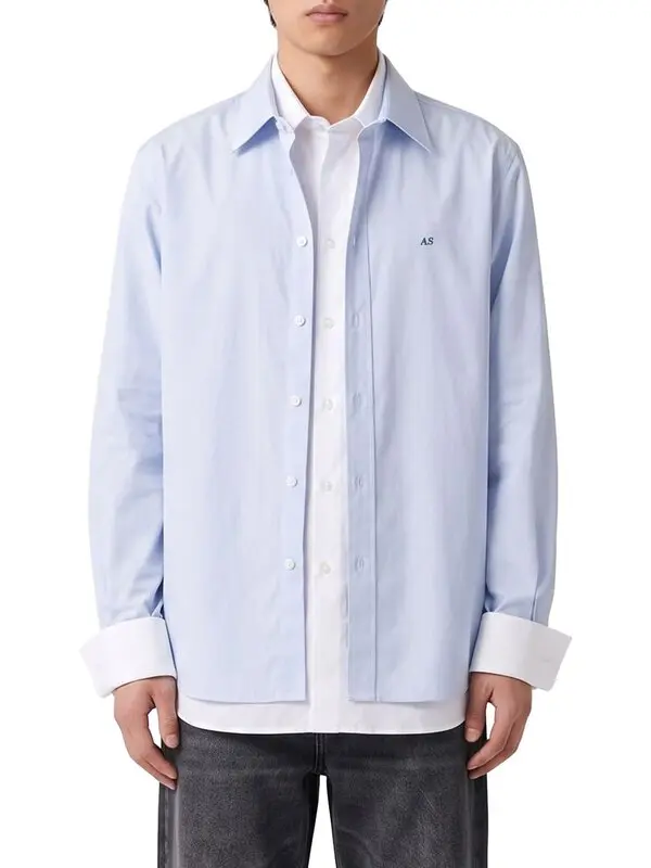 Acne Studios Organic Cotton Shirt With Double-layer Design And Logo - Navy