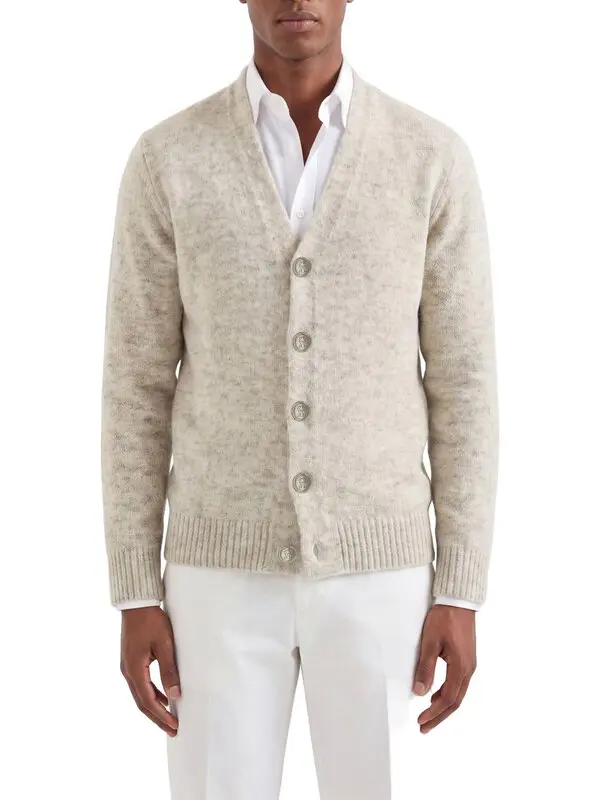 Brunello Cucinelli V-neck Cardigan In Wool, Alpaca, And Cashmere Blend - Grey