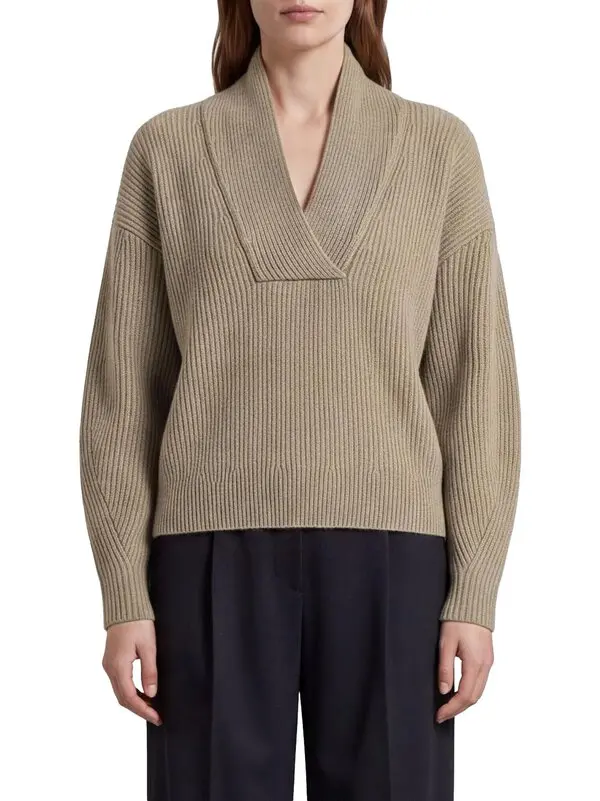 Brunello Cucinelli V-neck Jumper In Pure Cashmere With Ribbed Edges - Beige