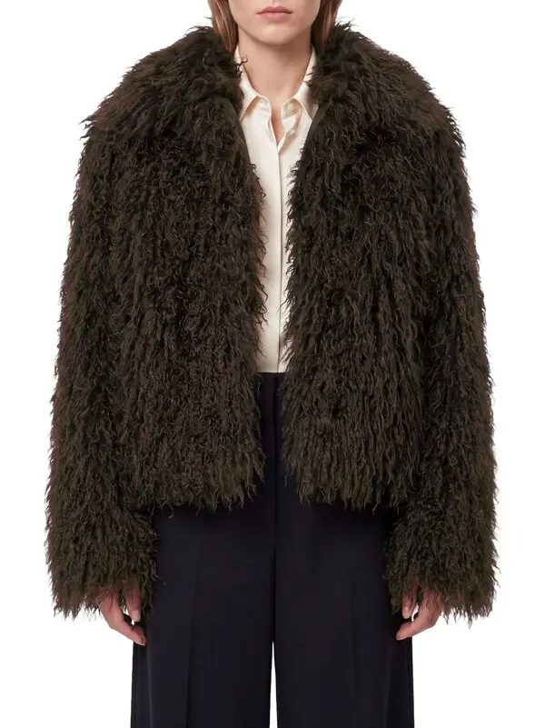 Tagliatore Cropped Faux Fur Jacket With Shawl Collar - Brown