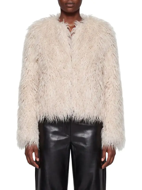 Tagliatore Cropped Faux Fur Jacket With Shawl Collar - White