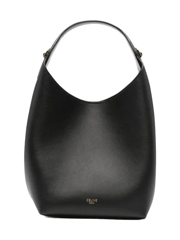 Celine Small Calfskin Leather Shoulder Tote Bag With Removable Pouch - Black