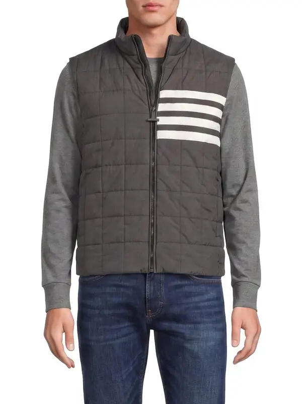 Thom Browne Quilted Tech Fabric Gilet With 4-bar Motif And High Neck - Grey