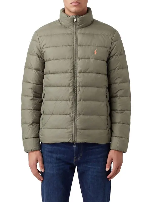 Polo Ralph Lauren Quilted Nylon Bomber Jacket With High Neck And Pony Logo - Olive