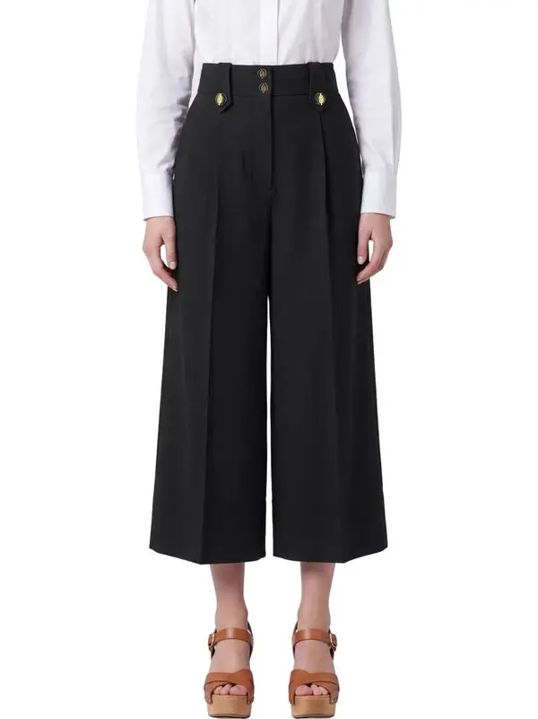 Zimmermann High-waisted Cropped Wide Leg Wool And Silk Trousers With Darts - Black