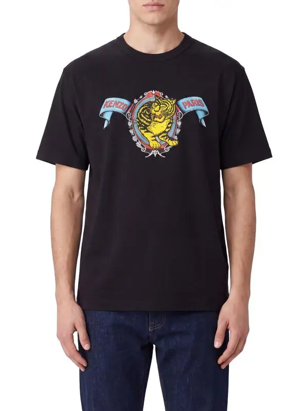 Kenzo Graphic Print Logo Short-sleeve Cotton T-shirt - Black