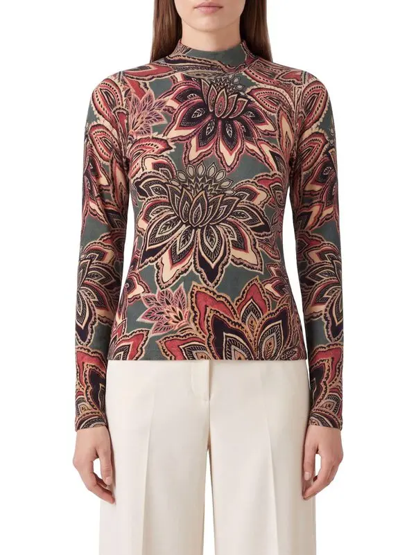 Farm Rio Ethnic Pattern Slim Fit Wool Turtleneck With Long Sleeves - Multicolor