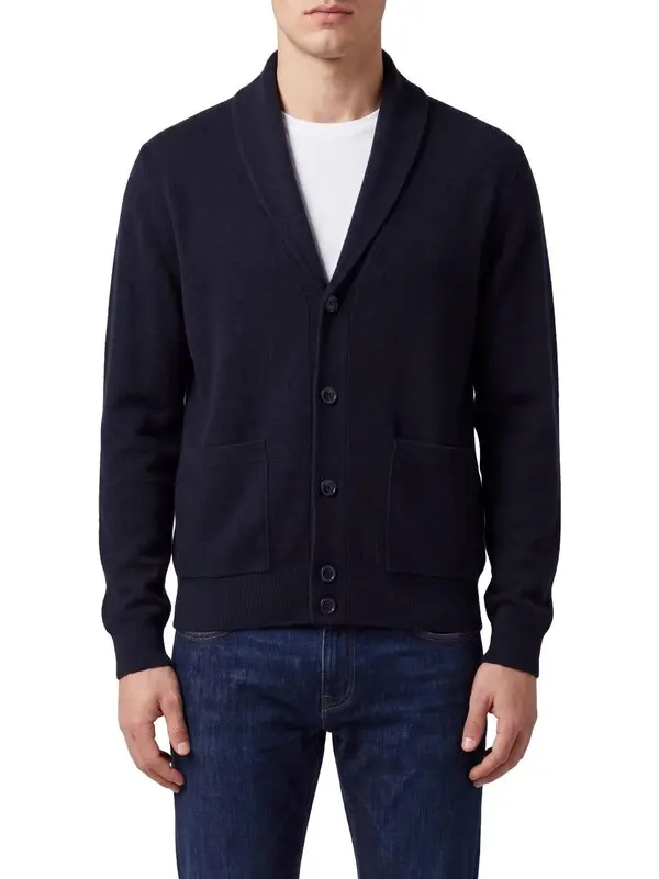 Brioni Shawl Collar Cardigan In A Cashmere And Wool Blend With Pockets - Blue