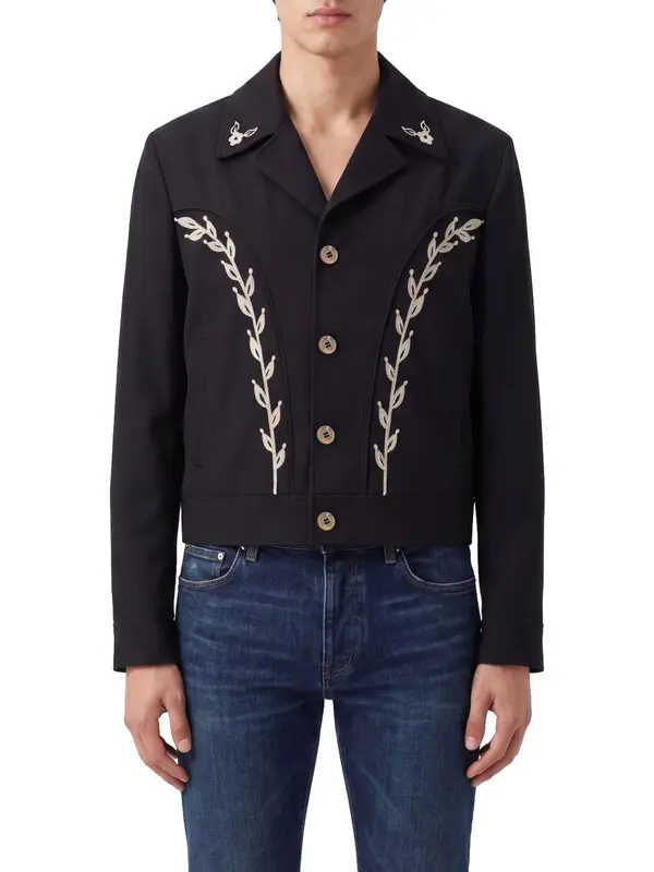 Amiri Embroidered Lightweight Jacket In Viscose Blend With Lapel Collar - Black