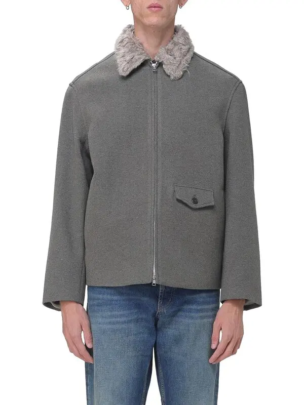 Our Legacy Short Wool-blend Coat With Classic Collar And Zip Closure - Green