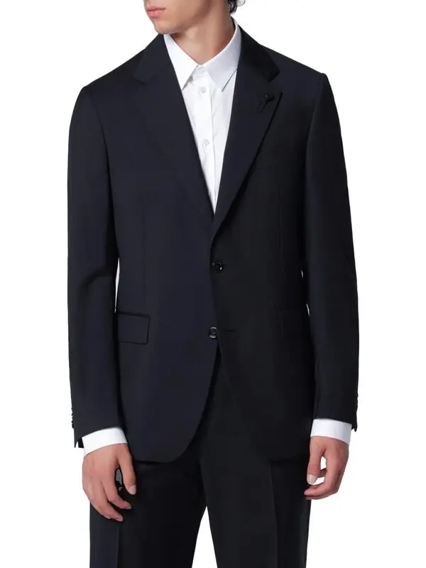 LARDINI Double-breasted Blazer In Pure Virgin Wool With Lapel Collar - Blue