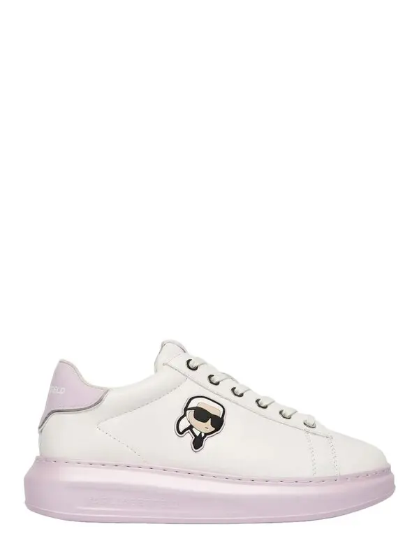 Karl Lagerfeld Graphic Print Calf Leather Low-top Sneakers With Round Toe - White