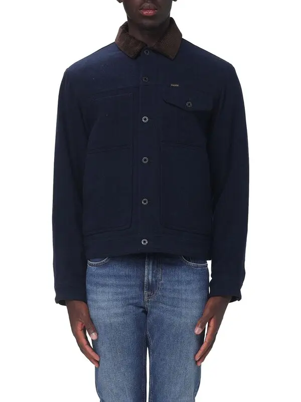 Filson Wool Blend Shirt Jacket With Corduroy Collar - Blue