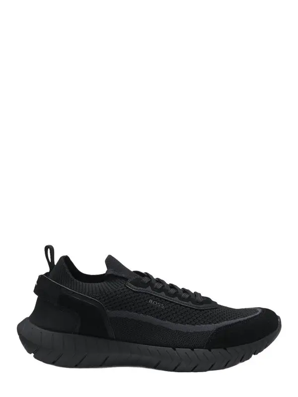 BOSS Motion Knit And Suede Sneakers With Rubber Sole - Black