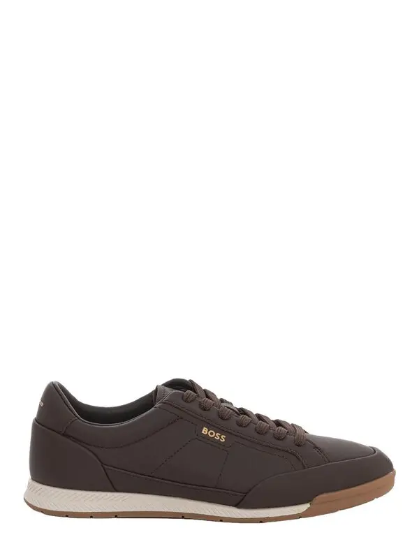 BOSS Low-top Leather Sneakers With Printed Logo And Contrasting Rubber Sole - Brown