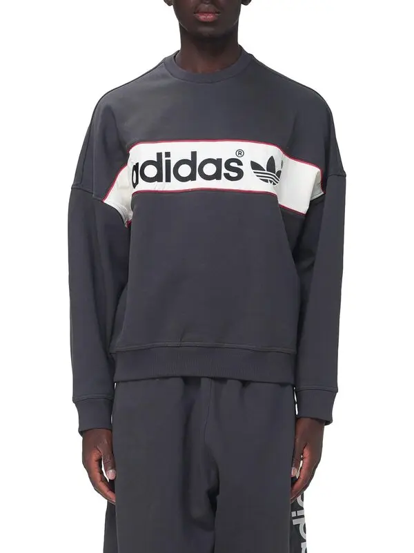 ADIDAS ORIGINALS Cotton-blend Crewneck Sweatshirt With Contrast Logo And Dropped Shoulders - Black