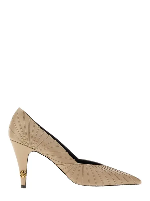 Versace Quilted Leather Pumps With Medusa Logo And Stiletto Heel - Beige
