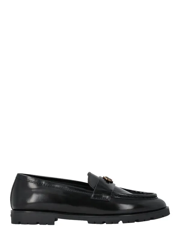 Pinko Nora Smooth Leather Penny Loafers With Strap And Metallic Love Birds Logo - Black