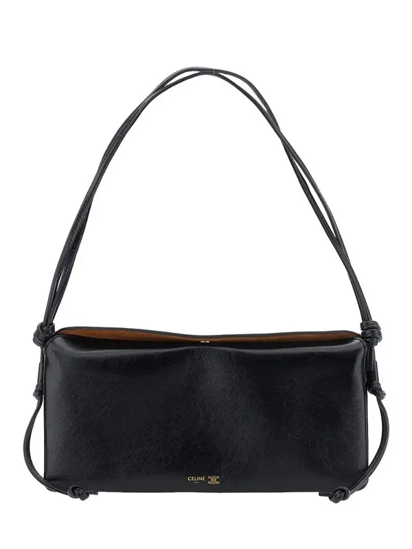 Celine Trio Shoulder Bag In Smooth Lambskin With A Snap Closure And Laminated Logo - Black