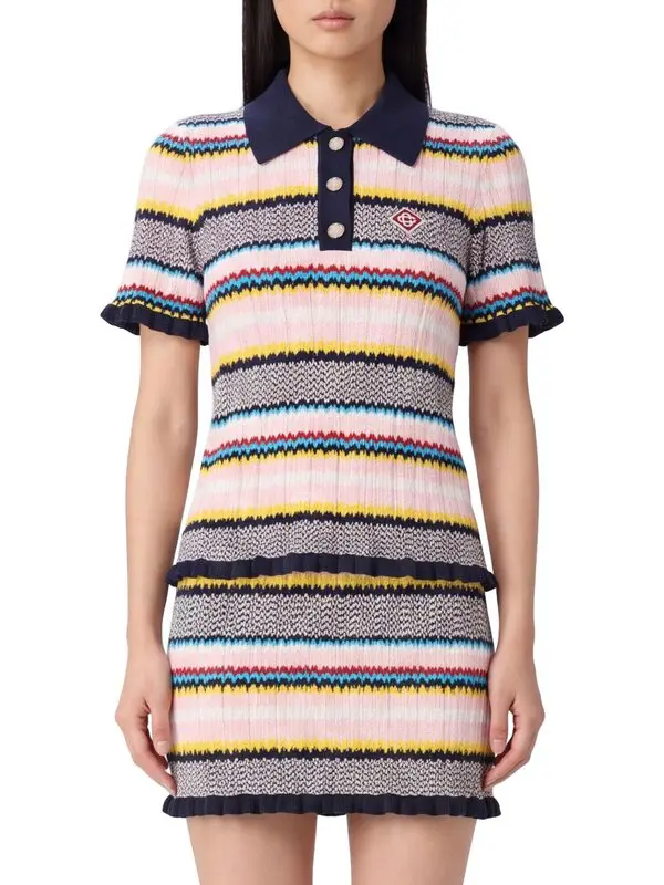 Casablanca Striped Viscose Knit Polo Shirt With Short Sleeves And A Ribbed Collar - Multicolor