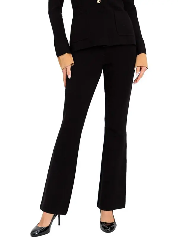 TWINSET Slim Fit Flared Knit Trousers With Mid-rise Waist - Black