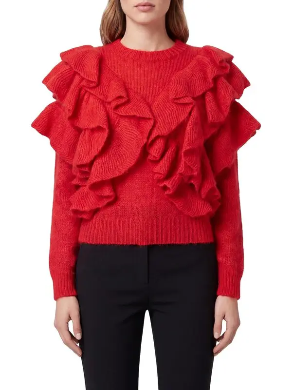 Elisabetta Franchi Ruffle-detail Mohair Blend Crew Neck Jumper - Grey