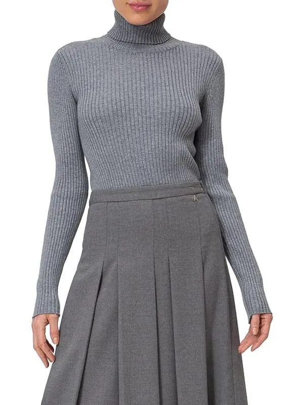 TWINSET Slim Fit Viscose Blend Turtleneck Jumper - Grey