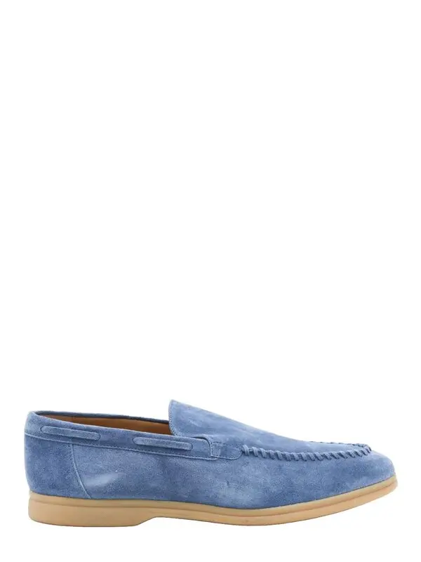 Eleventy Suede Loafers With Raised Apron Toe - Denim