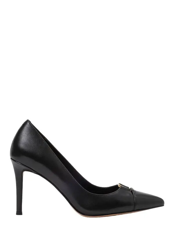 TWINSET Smooth Leather Court Shoes With High Stiletto Heel And Metallic Logo - Black