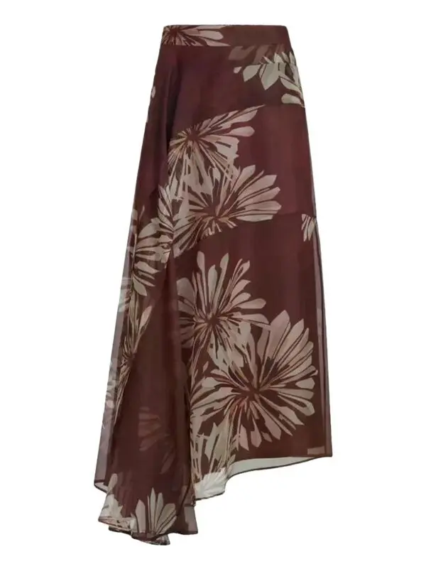 Brunello Cucinelli Bloom-print Fluid Skirt - Red