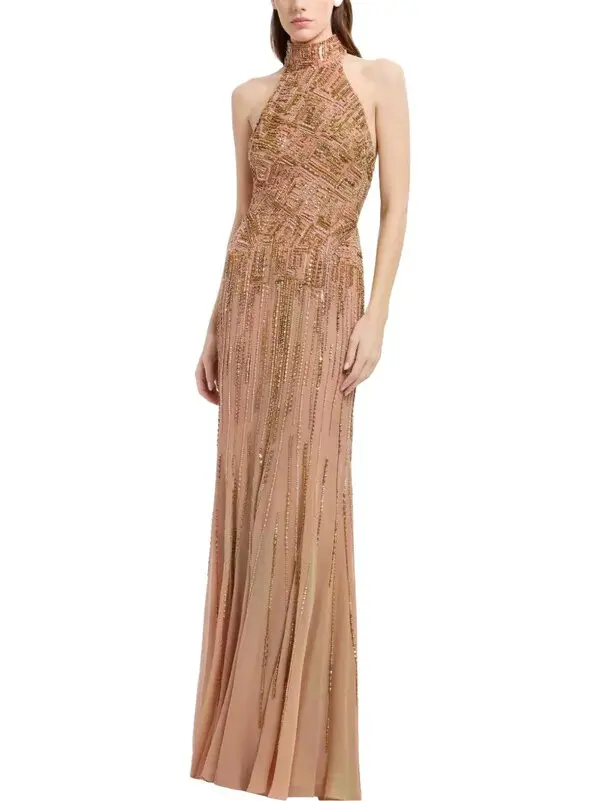 Elie Saab Bead-embroidered Halterneck Maxi Dress - Neutrals