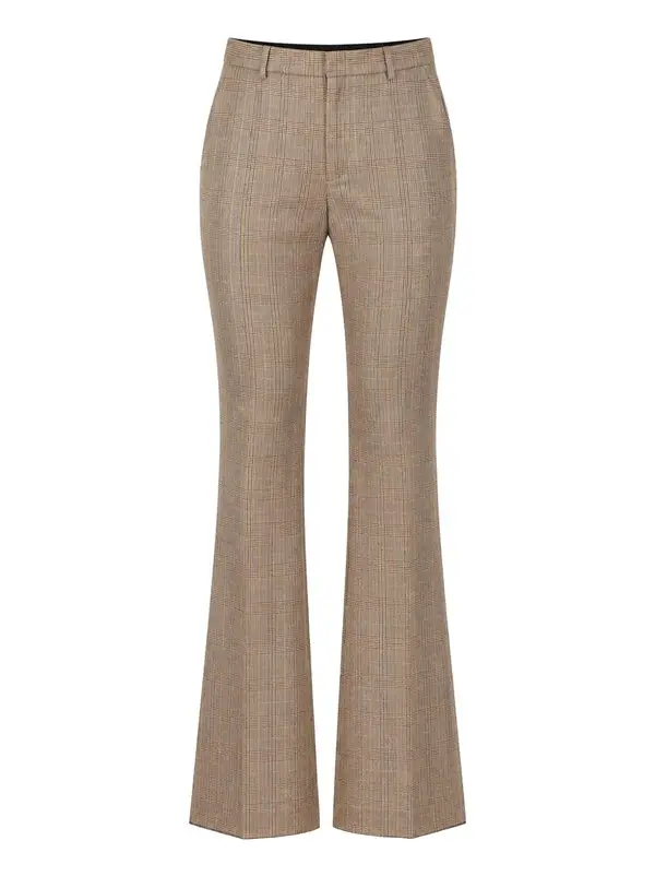 Saint Laurent Pantalone Svasato In Lana Pied De Poule Principe Di Galles - Brown