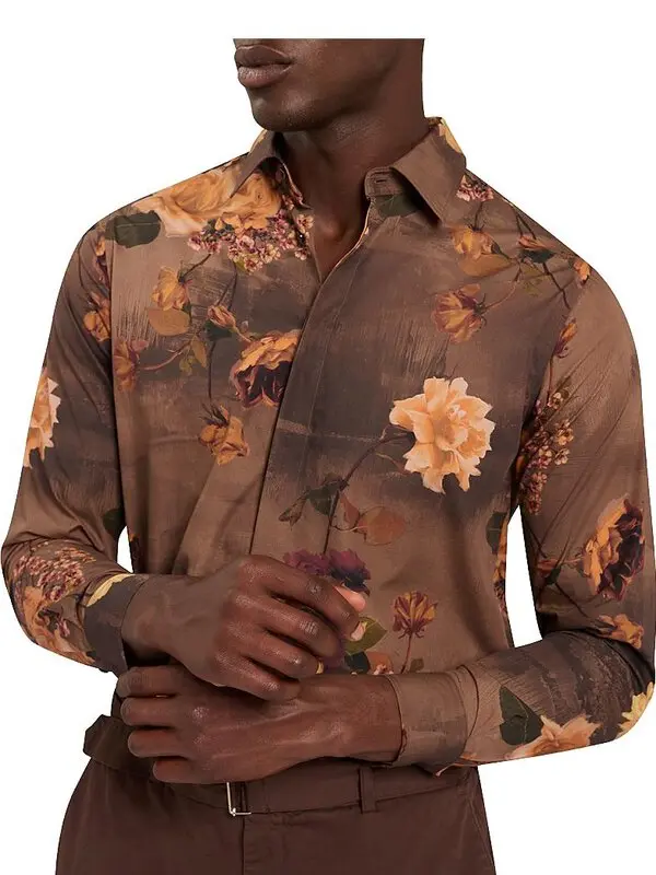 Ted Baker London Hadwin Relaxed Painted Floral Print Shirt - Olive