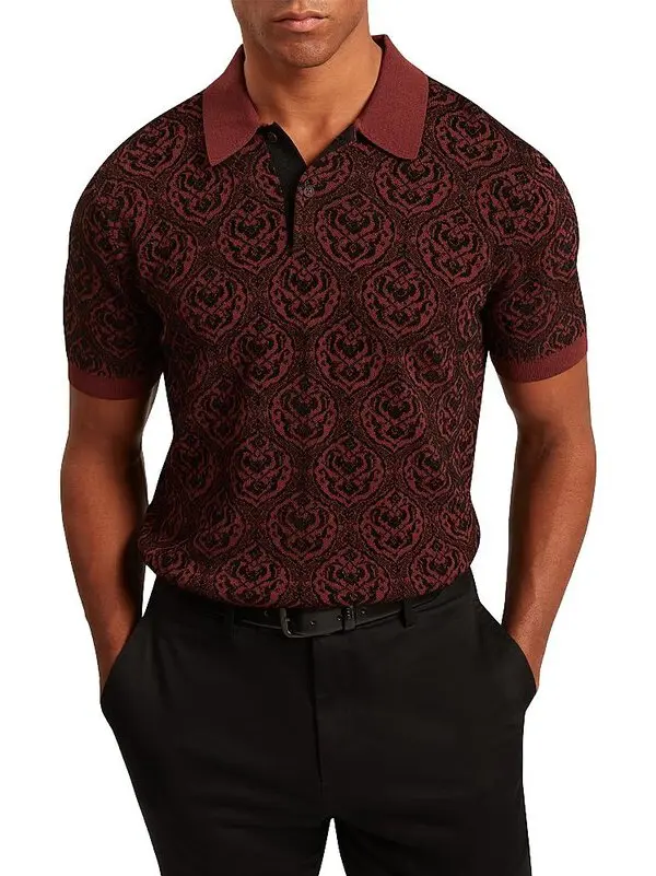 Ted Baker London Ted Bake Jesson Short Sleeve Floral Jacquard Polo - Maroon