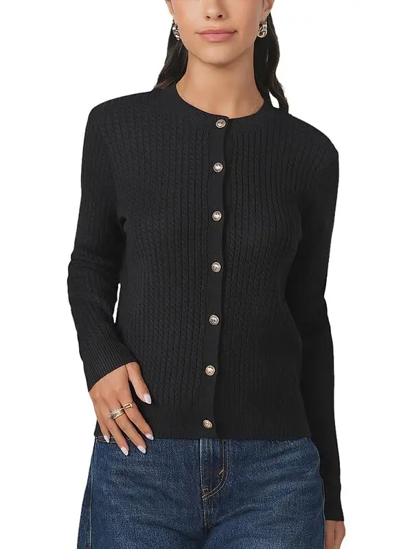 POINT Twisted Cable Knit Cardigan - Navy