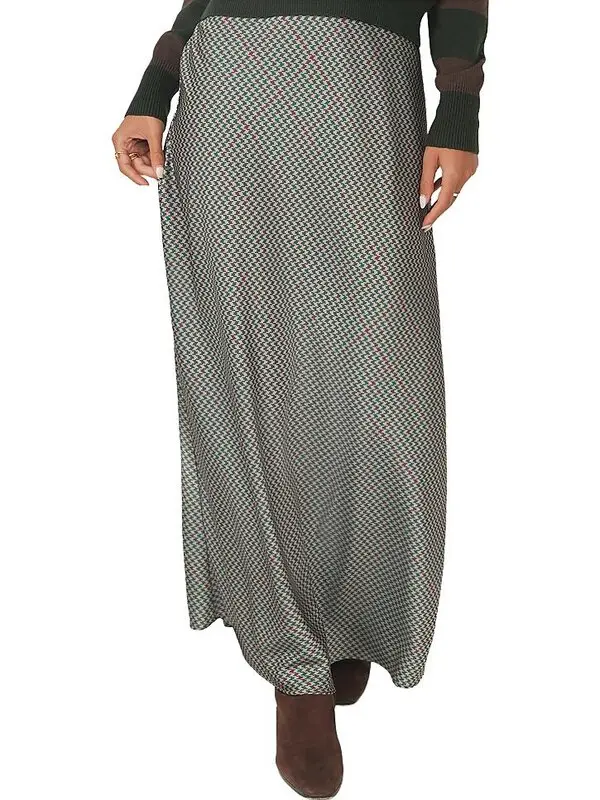 POINT Satin Slip Maxi Skirt - Houndstooth