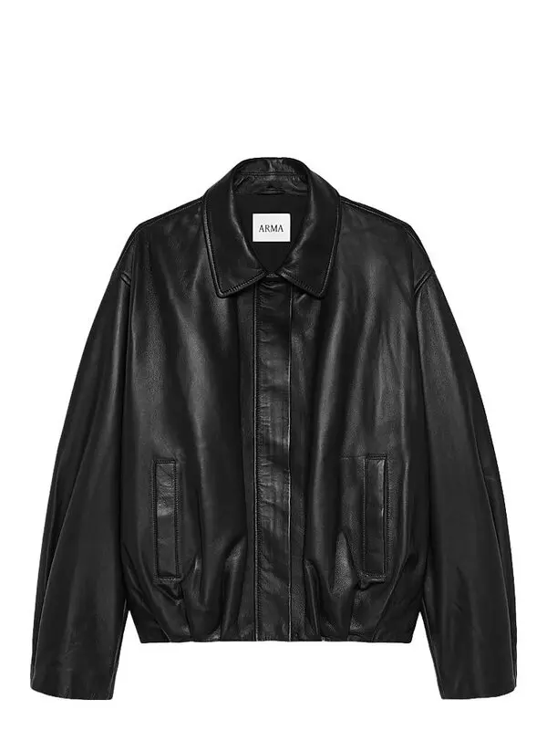 ARMA Melis Leather Zip Front Jacket - Black