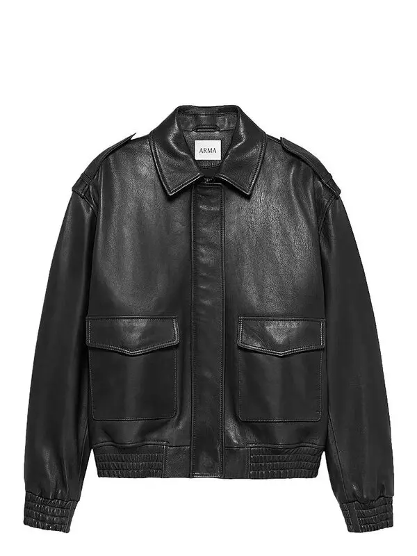 ARMA Astra Vegetal Leather Zip Front Jacket - Black