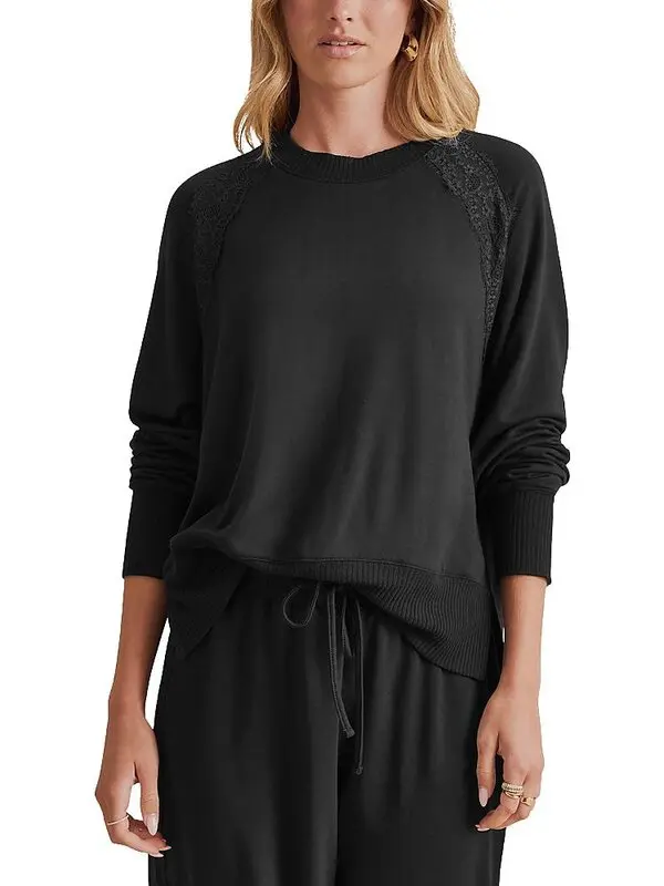 Splendid Supersoft Lace Trim Crewneck Sweater - Black