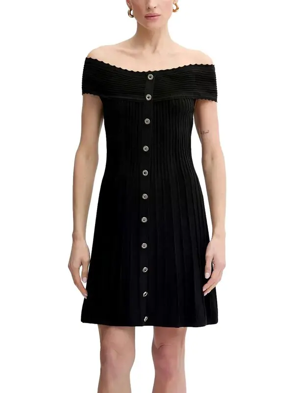 MORGAN Off-shoulder Ribbed-knit Mini Dress - Black