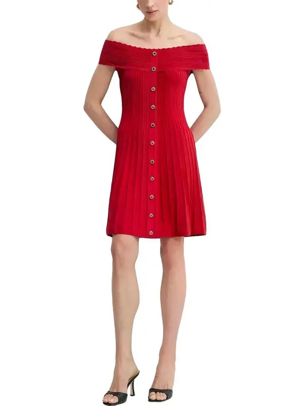 MORGAN Off-shoulder Button Mini Dress - Red