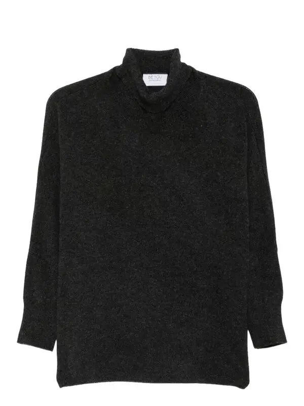BEYOU High-neck Batwing-sleeve Sweater - Grey