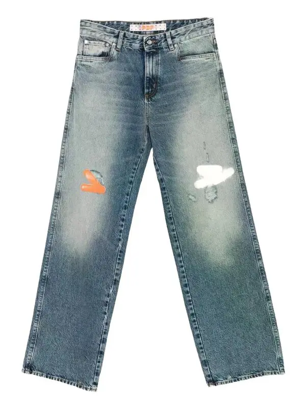 PDF Distressed Graphic-print Straight-leg Jeans - Blue