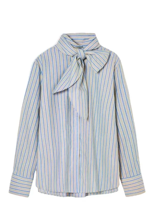 PSOPHIA Pussy-bow Striped Shirt - Neutrals