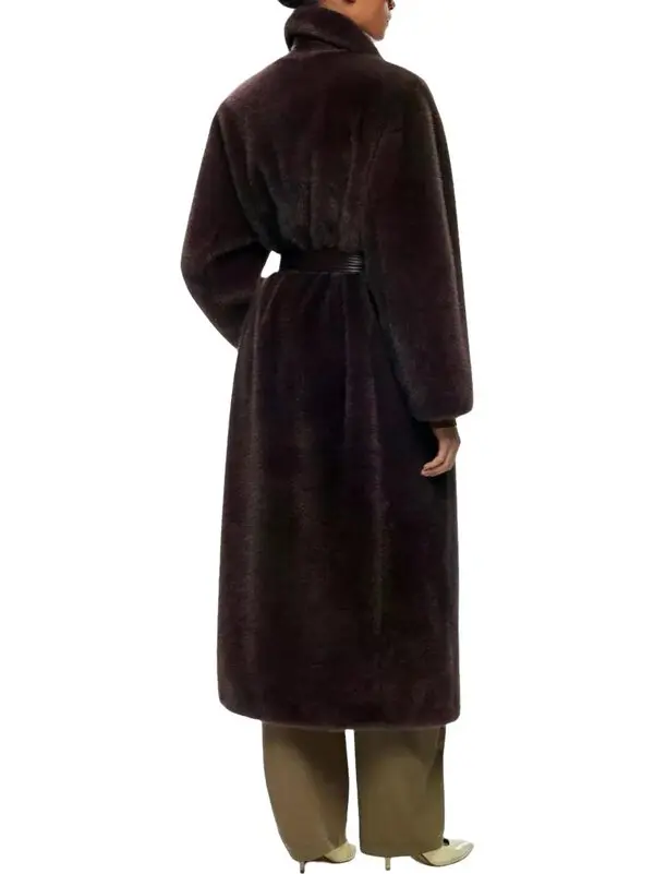 Pinko Long Faux-fur Coat With Belt - Brown