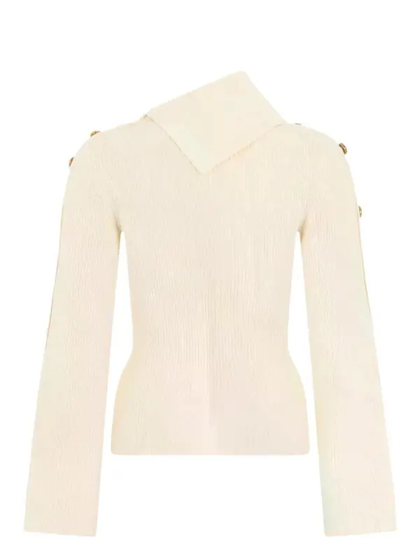 Elisabetta Franchi Asymmetrical-collar Button-embellished Sweater - Neutrals