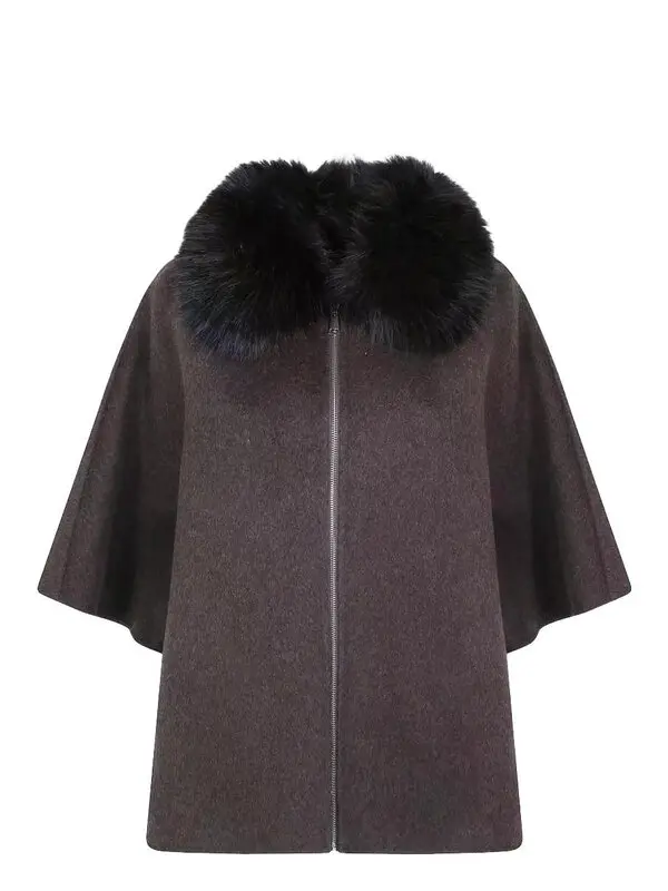 GIOVANNI PARIS Clementine Faux-fur Trim Zip-up Cape - Brown