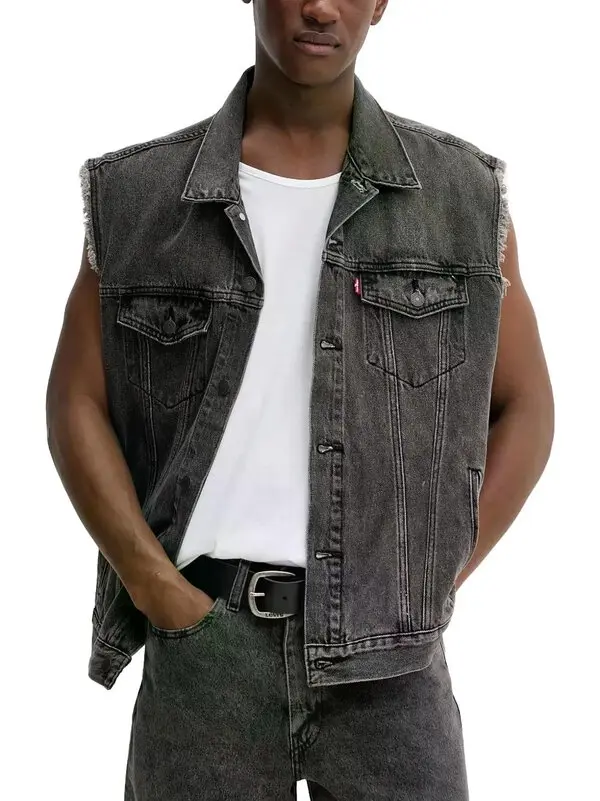 LEVI'S Frayed-edge Denim Vest - Grey