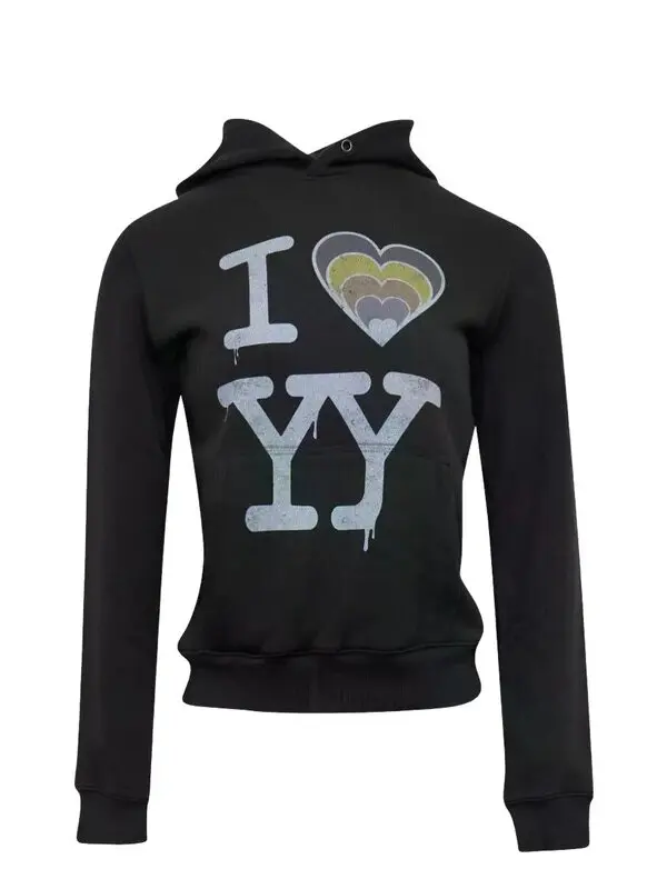 OPEN YY Logo-print Cotton Hoodie - Black